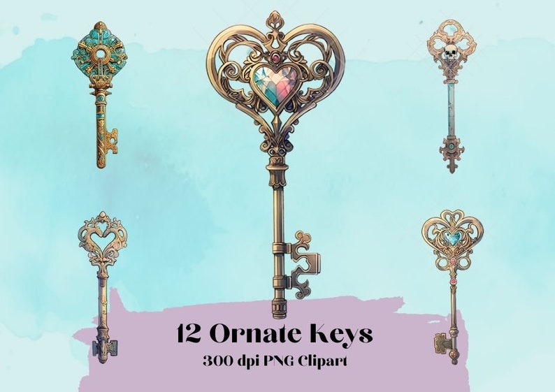 Ornate Key Collection, Clip Art, 12 Transparent PNG Images, Plus Bonus ...