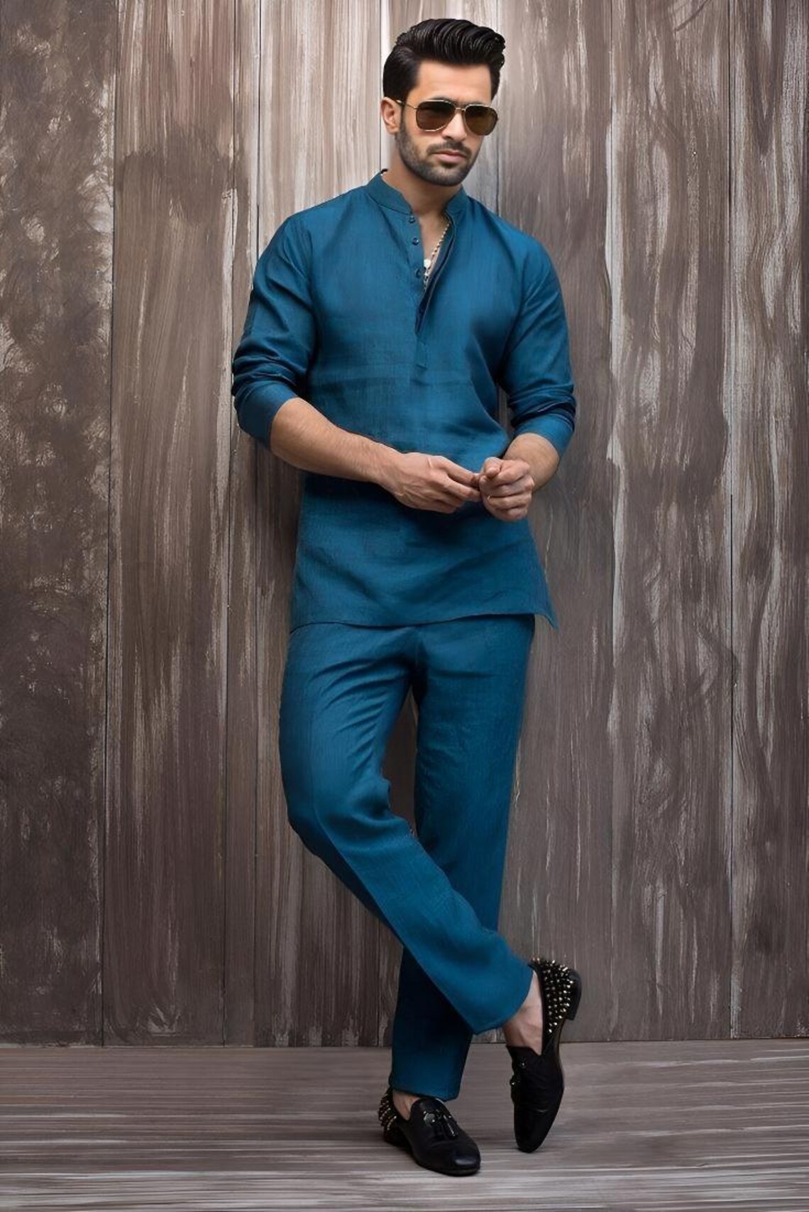 Indian Mens Short Kurta | Blue Kurta | Men Long Sleeve Short Kurta ...