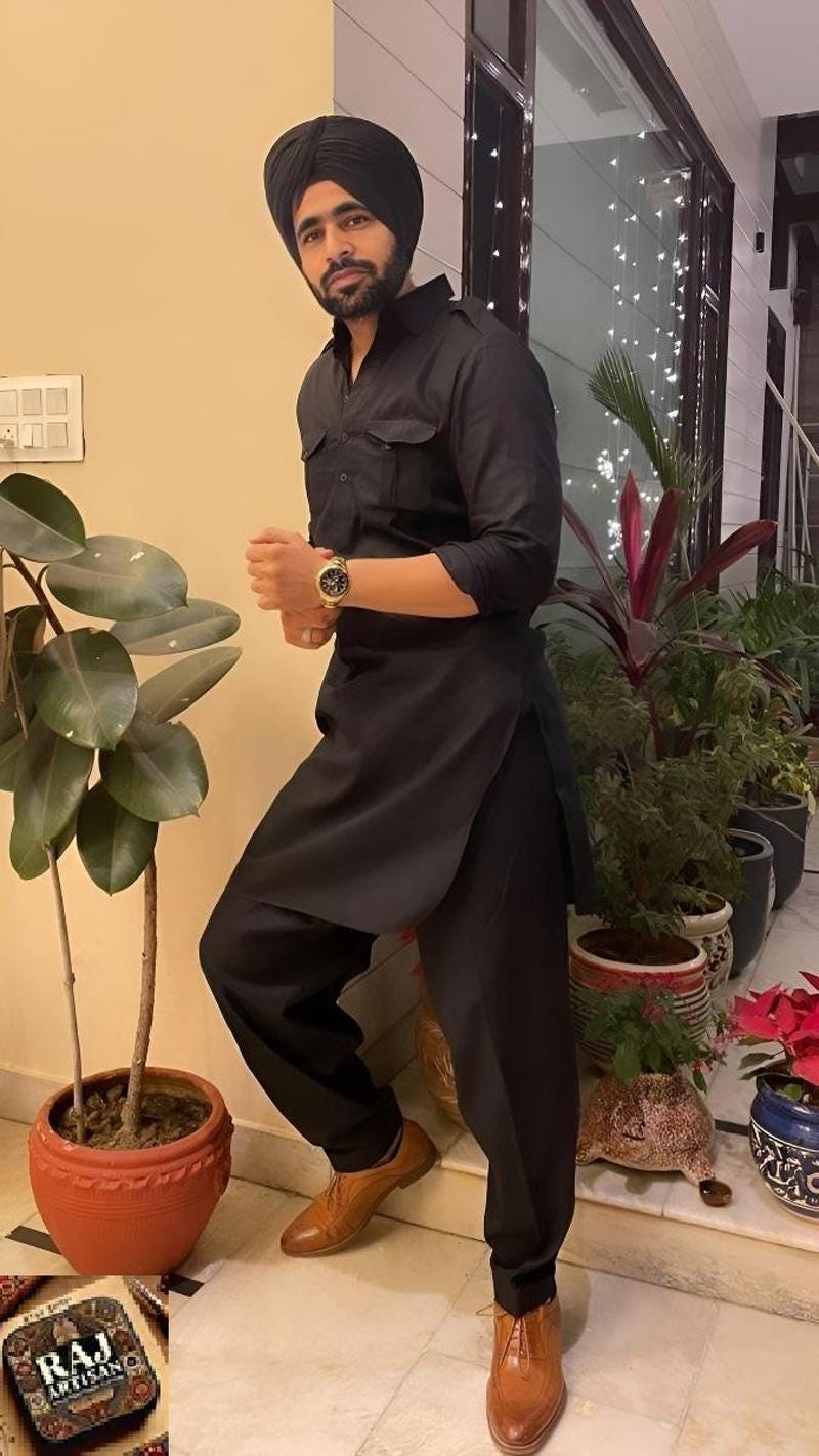 Indian Traditional Black Color Kurta Solid Color Wedding Kurta Men ...