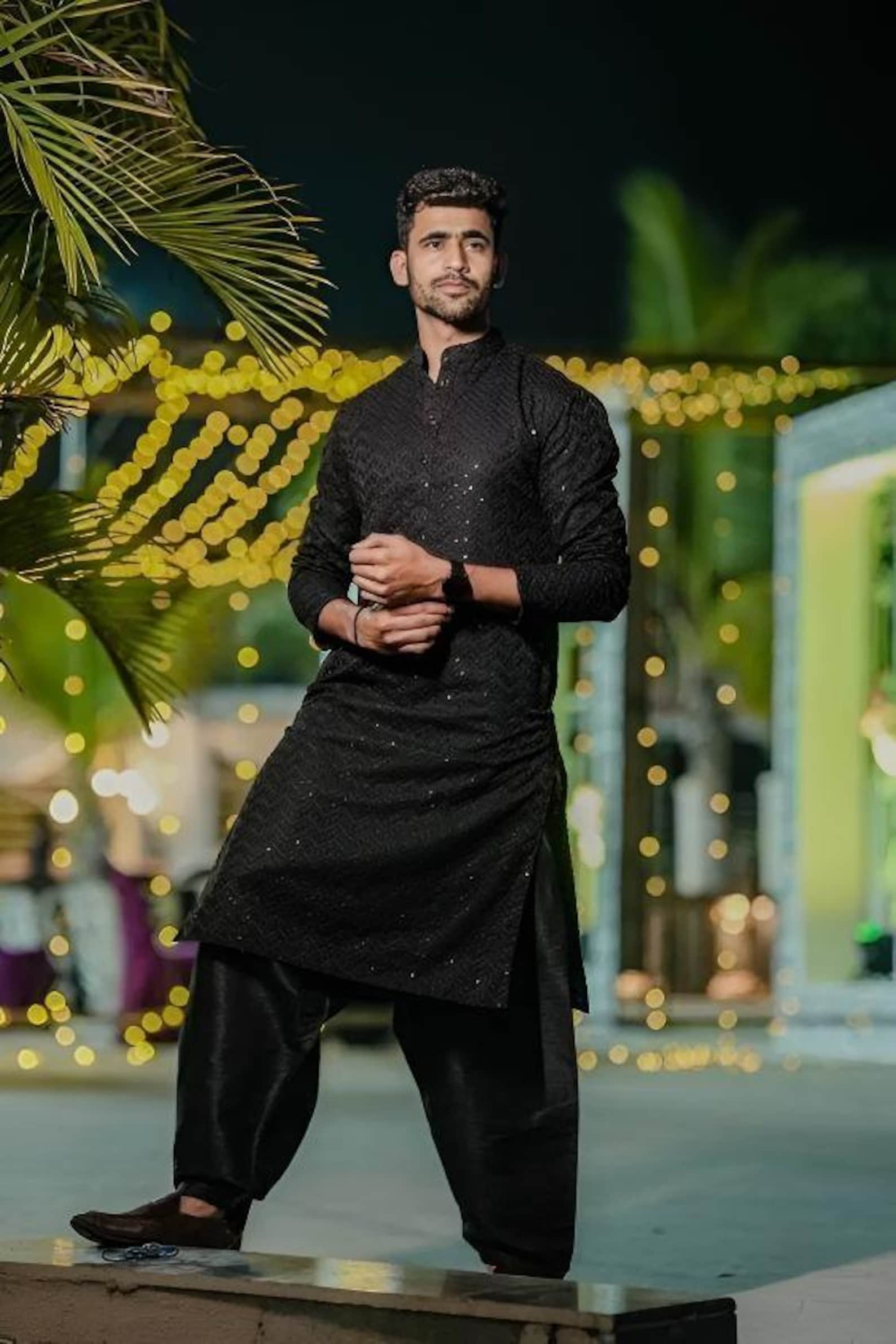 Indian Traditional Black Color Sequence Kurta Embroidered Kurta ...