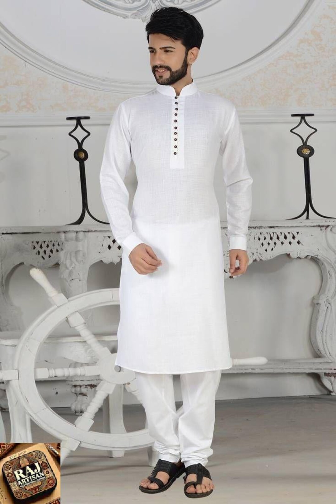 Mens Classic Cotton Kurta Long Ethnic Kurta Handmade Traditional Outfit ...
