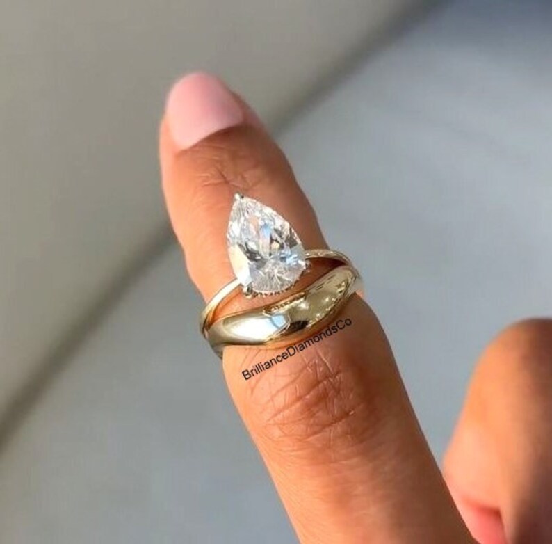 Tear Drop Bridal Ring Set, 13X9 Mm Pear Cut Moissanite Hidden Halo Ring ...