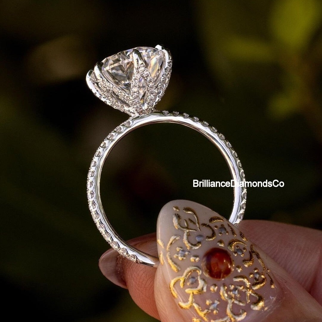 Petal Prong Tulip Basket Solitaire Engagement Ring, 8.50 MM Round Cut ...