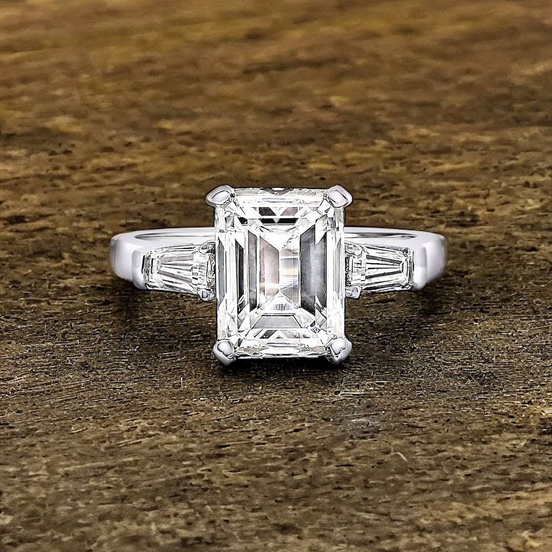 Emerald Cut Engagement Ring Emerald Cut Ring Tapered - Etsy