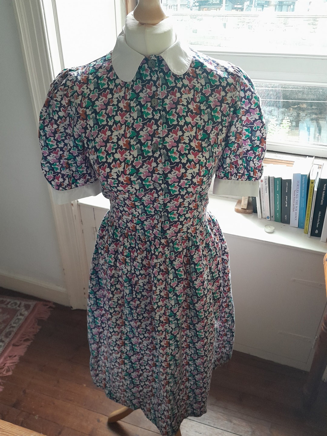 Laura Ashley Peter Pan Collar Cotton Floral Tea Dress - Etsy