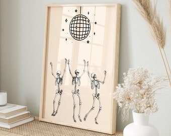Dancing Skeleton Wall Art, Disco Ball Art, Disco Ball Decor, Halloween ...