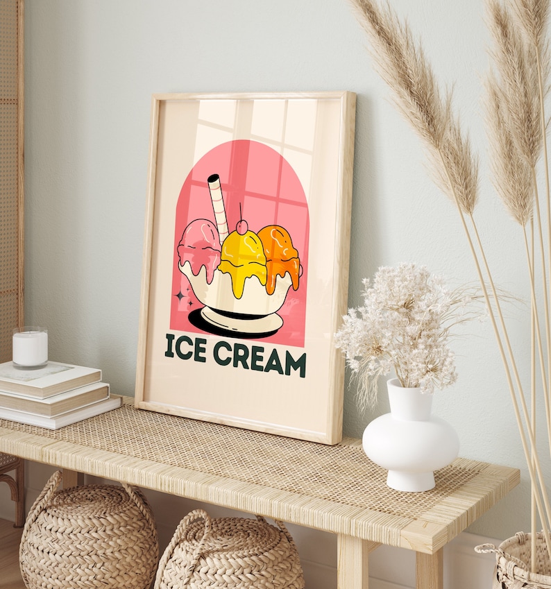 Ice Cream Print, Retro Kitchen Decor, Sundae Print, Sundae Ice Cream ...