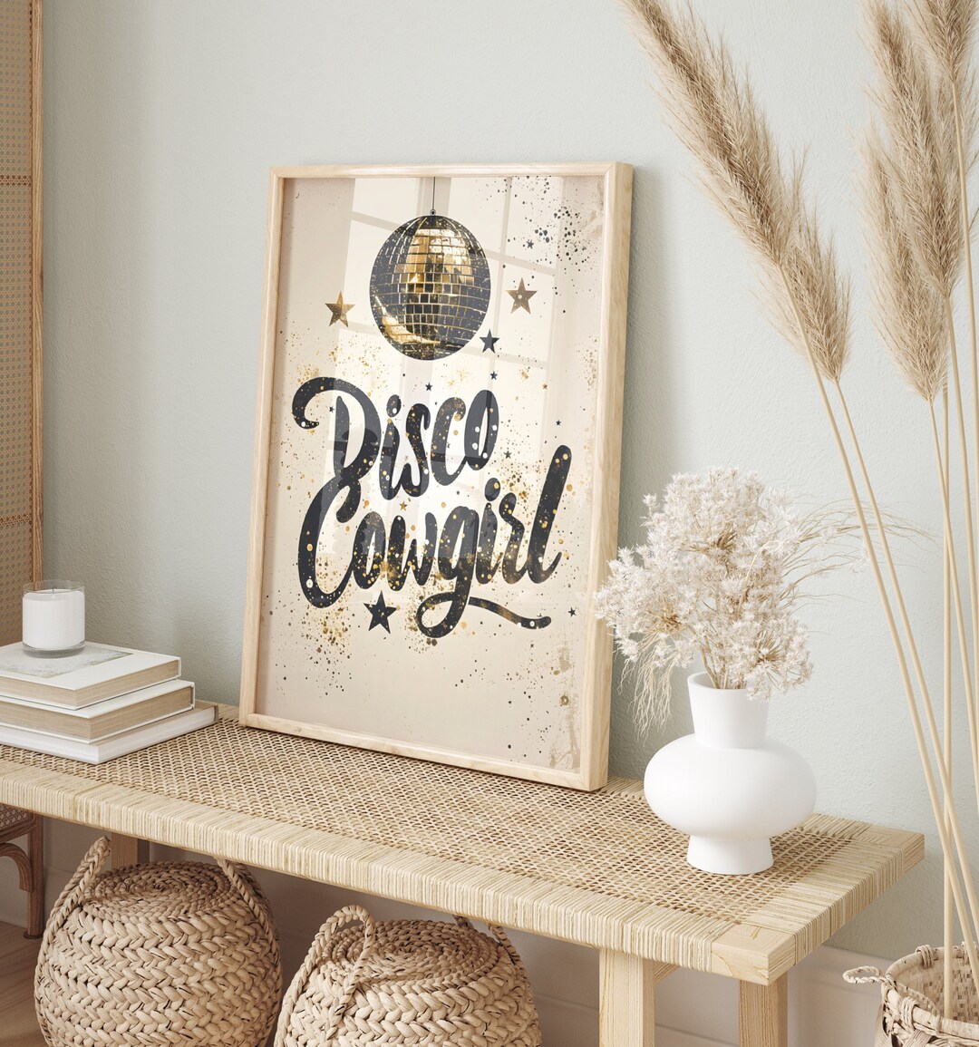 Disco Cowgirl Print, Retro Cowgirl Art, Printable Wall Art, Disco Ball ...