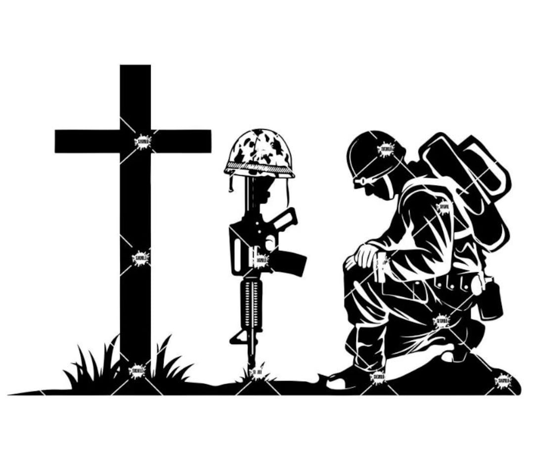 Soldier Kneeling in Cross Svg, Memorial Day Svg, Veteran Svg Dxf Png ...