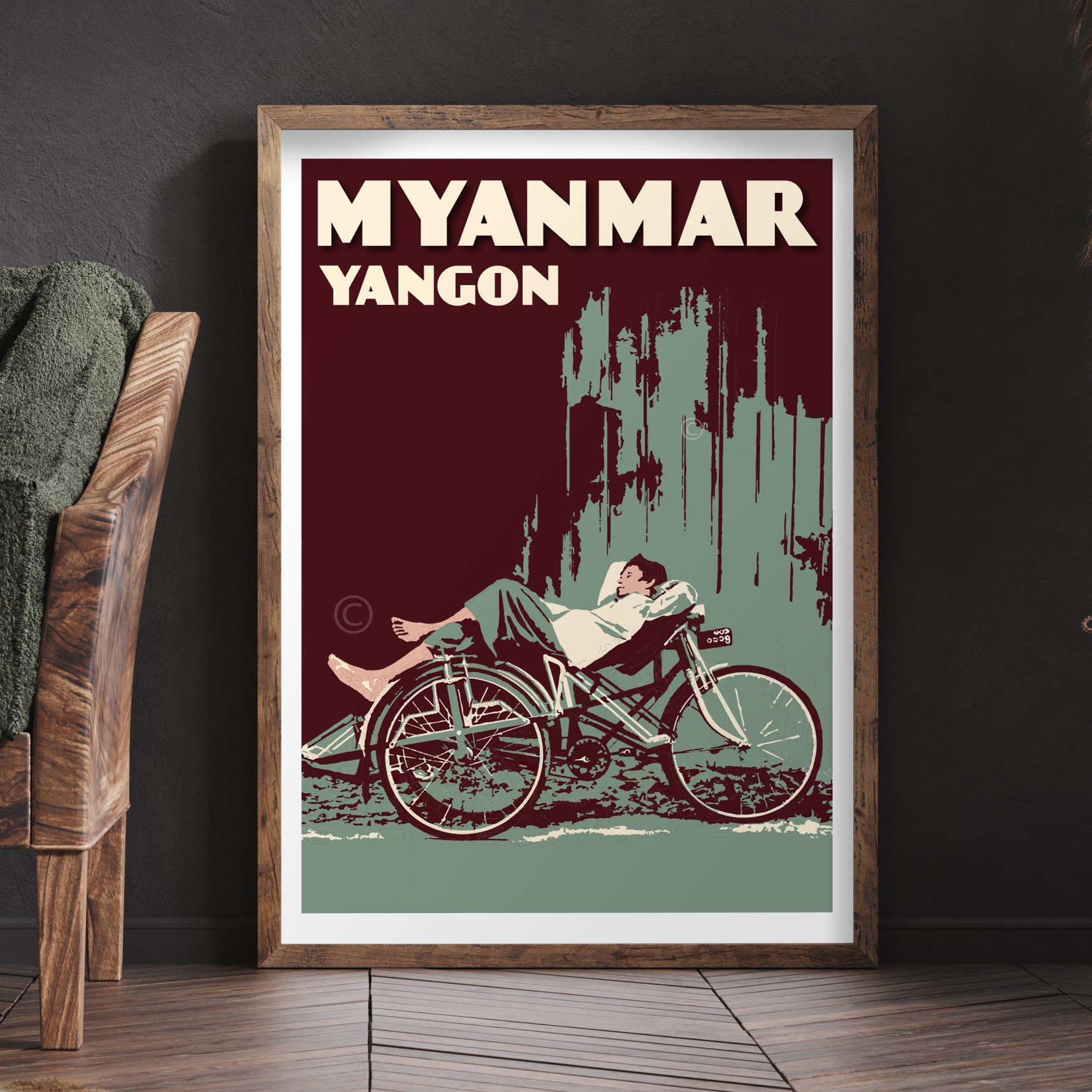 Myanmar Poster | Trishaw in Yangon - Etsy