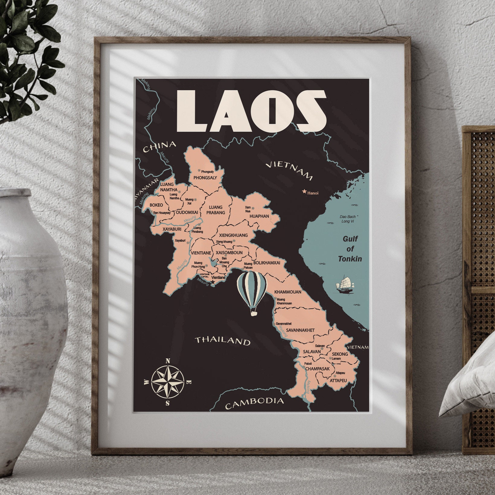 Laos Vintage Map - Etsy