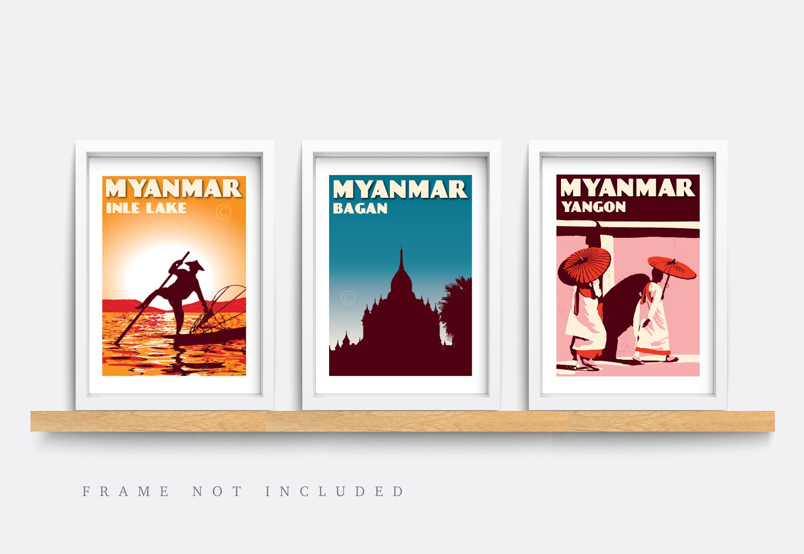 Myanmar Travel Poster Buddhist Nuns in Yangon - Etsy
