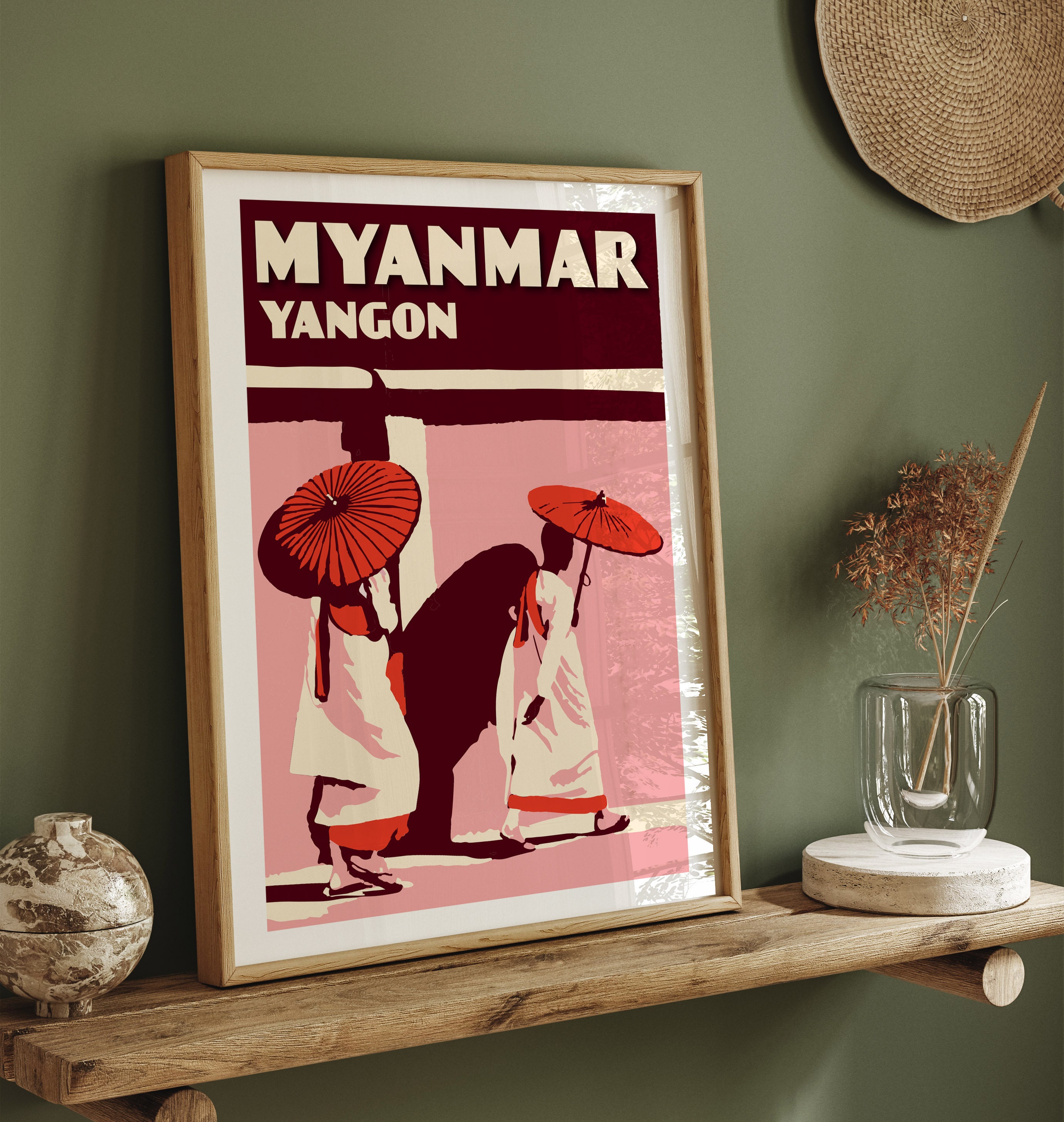 Myanmar Travel Poster Buddhist Nuns in Yangon - Etsy