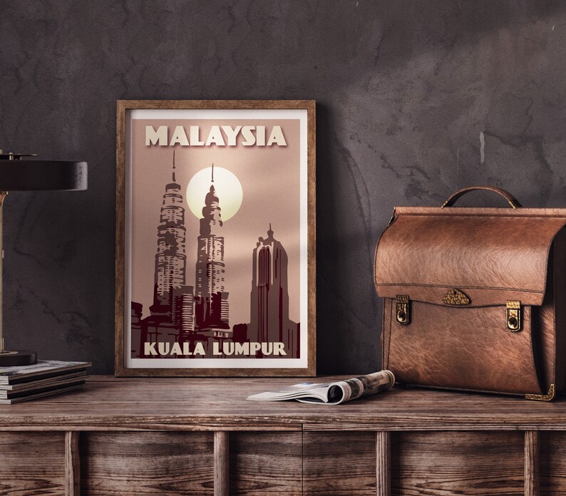 Malaysia Poster | Kuala Lumpur Petronas Twin Towers Vintage Print - Etsy