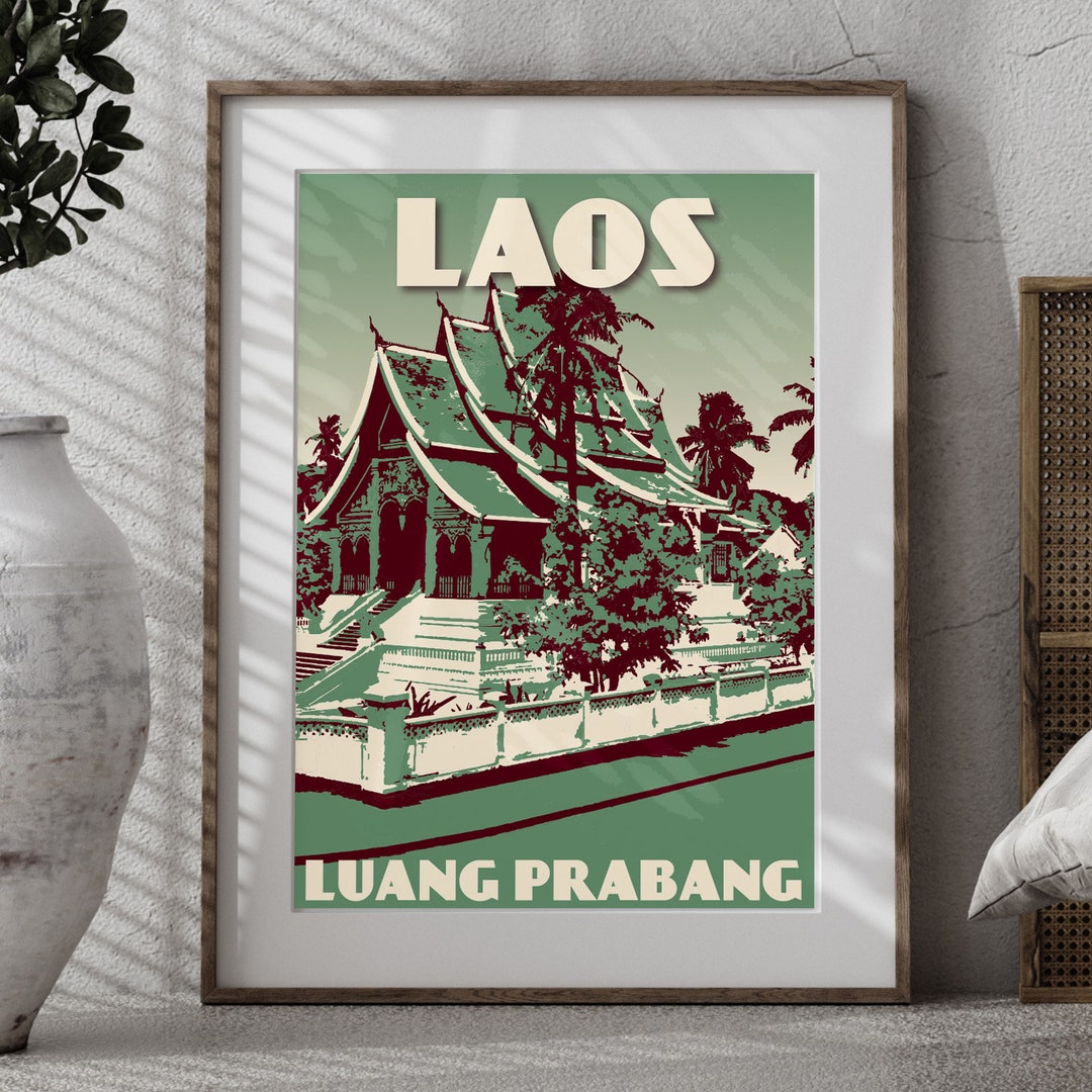 Laos Travel Poster Luang Prabang Vintage Print Tropical - Etsy