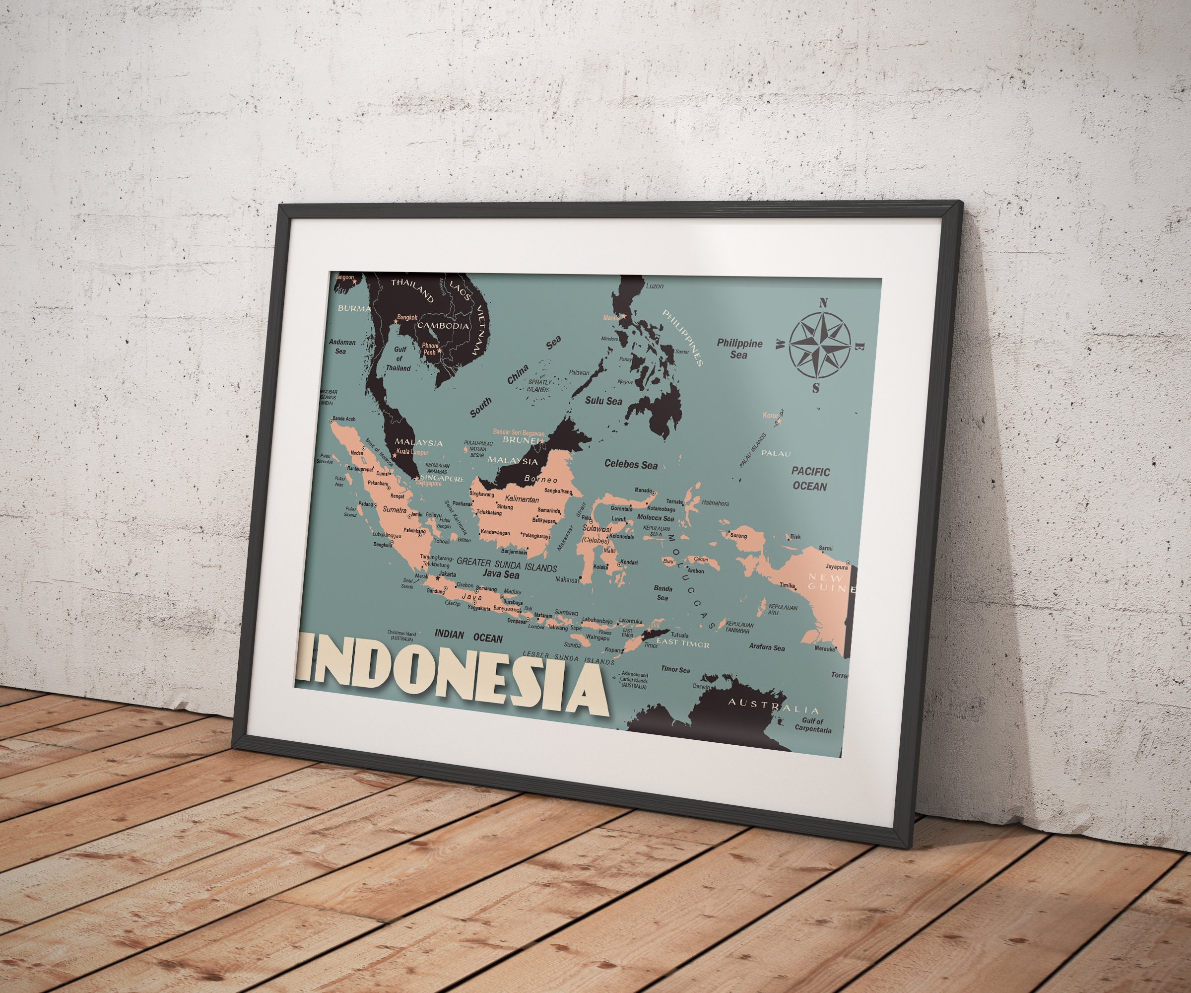 Indonesia Vintage Map - Etsy