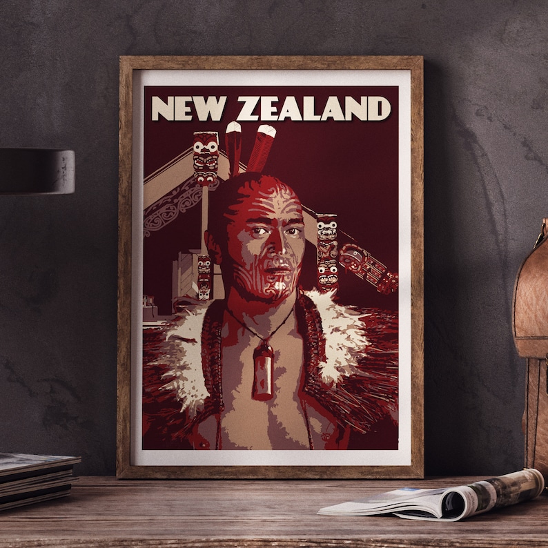 New Zealand Poster Maori Portrait Vintage Print - Etsy