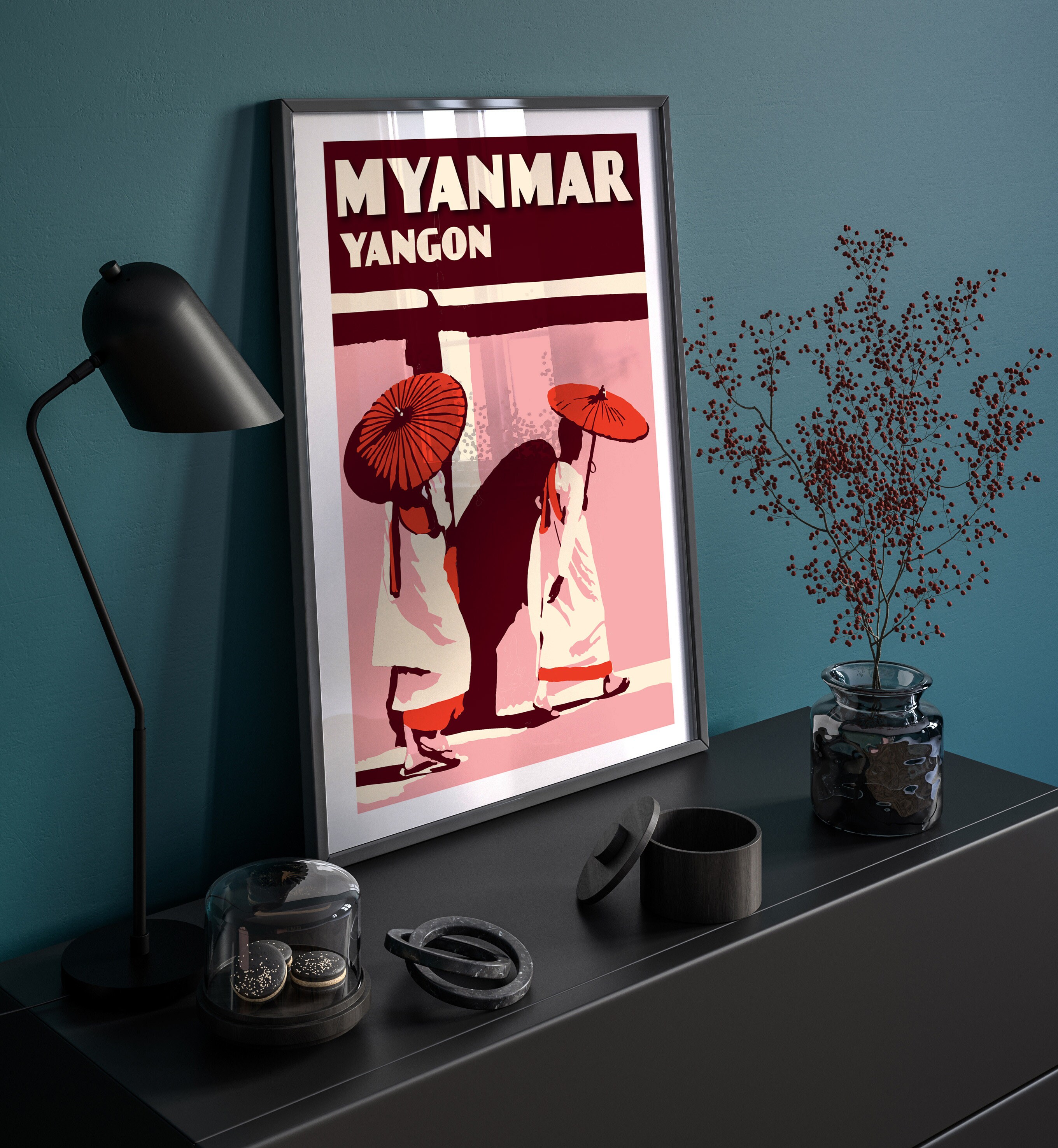 Myanmar Travel Poster Buddhist Nuns in Yangon - Etsy