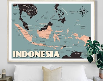 INDONESIA Old Map of Malay Archipelago LARGE Original 1886 Antique ...