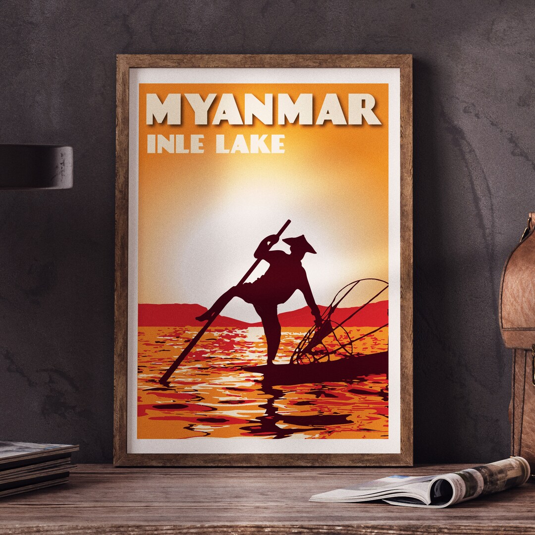 Myanmar Travel Poster | Inle Lake Fisherman - Etsy