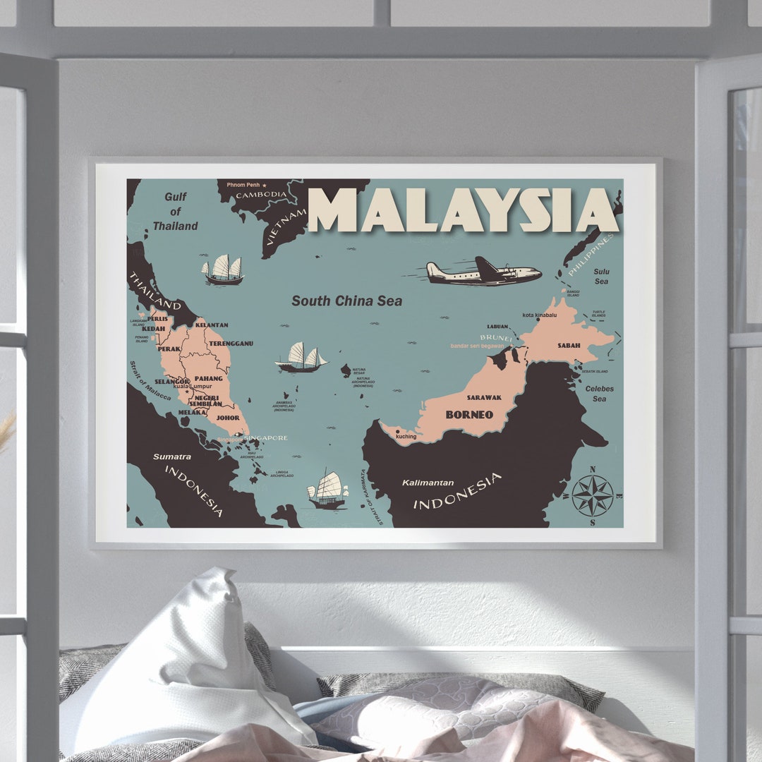 Malaysia Vintage Map - Etsy