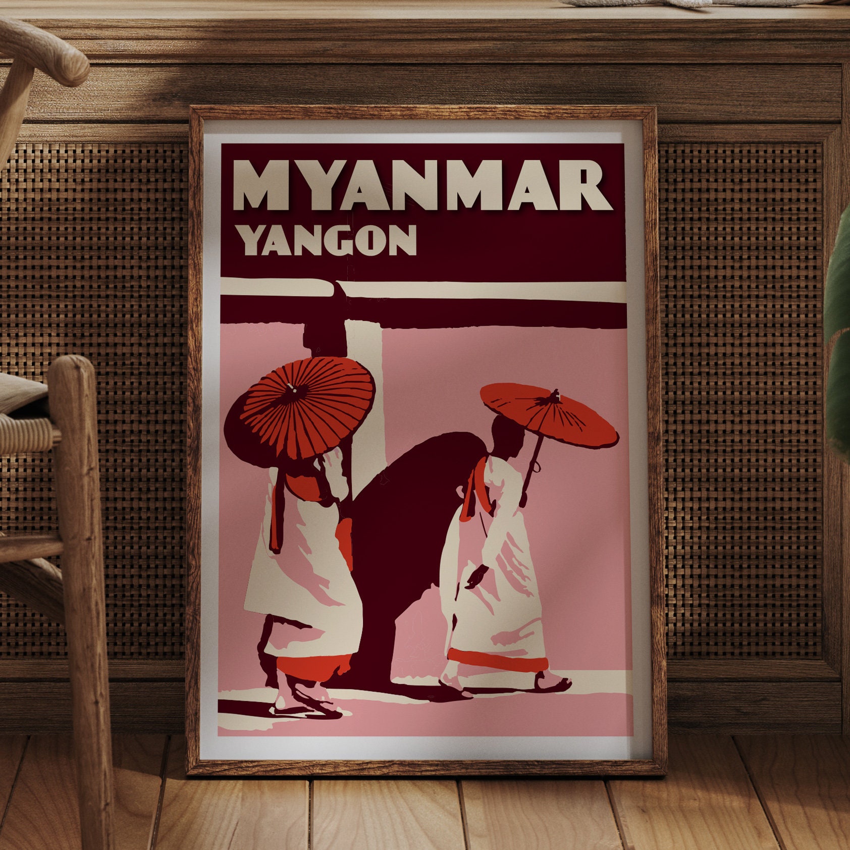 Myanmar Travel Poster Buddhist Nuns in Yangon - Etsy
