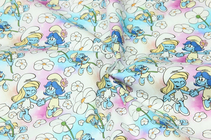 The Smurfs Fabric Smurfette Smurfblossom Fabric Cotton Cartoon - Etsy