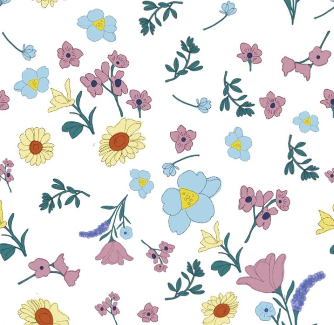 Watercolor Floral Fabric Wildflower Floral Quilting Fabric Cotton ...