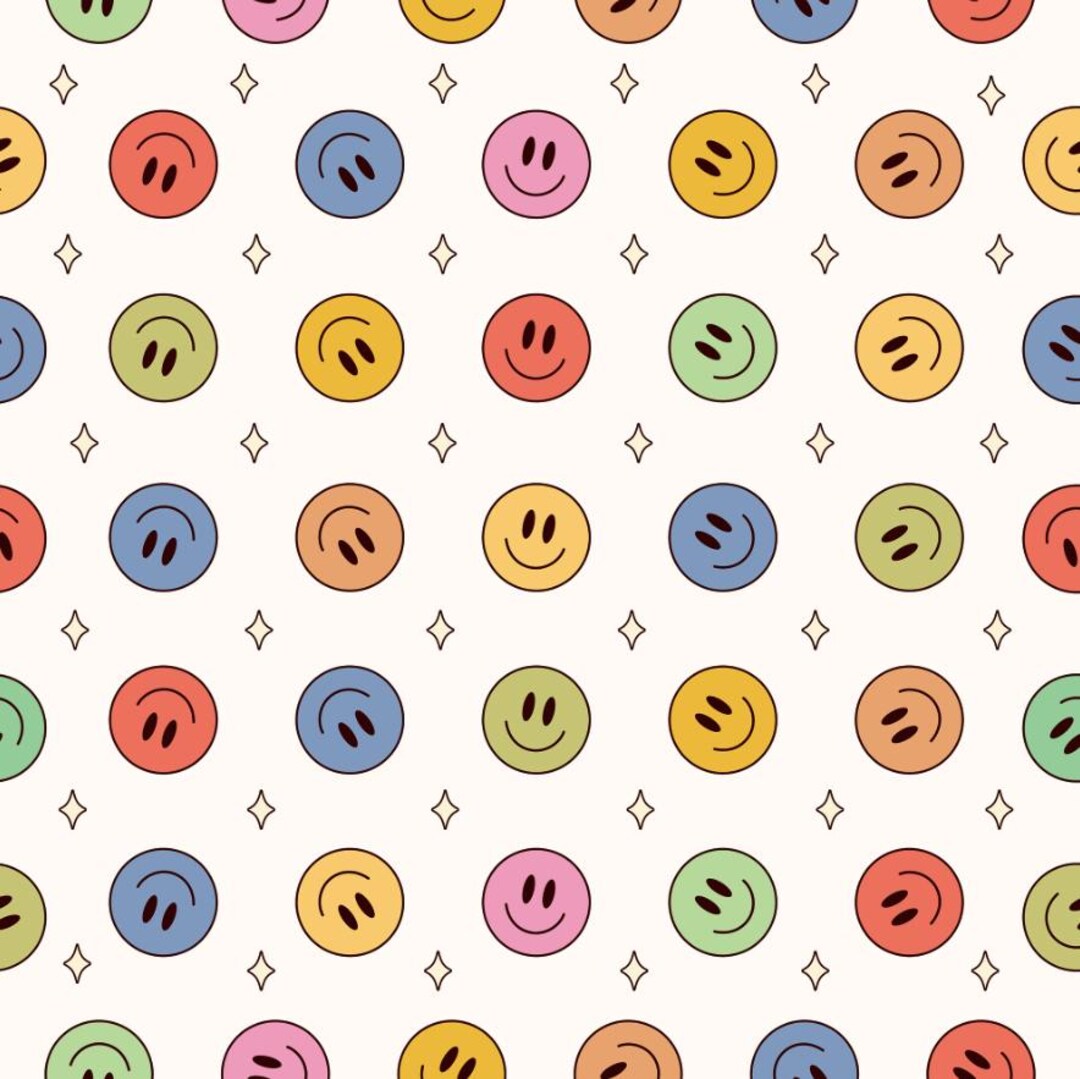 Y2k Retro Groovy Smile Pattern Fabric Pure Cotton Fabric by the Half ...