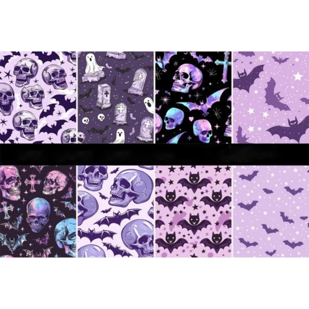Pastel Goth Patterns Cotton Fabric,skull Fabric,bat Fabric Sold by Half ...