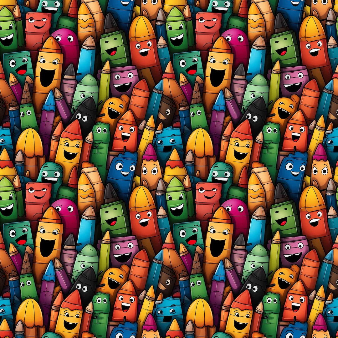Cartoon Crayon Pattern Funny Smiley Face Pure Cotton Fabric by Half ...