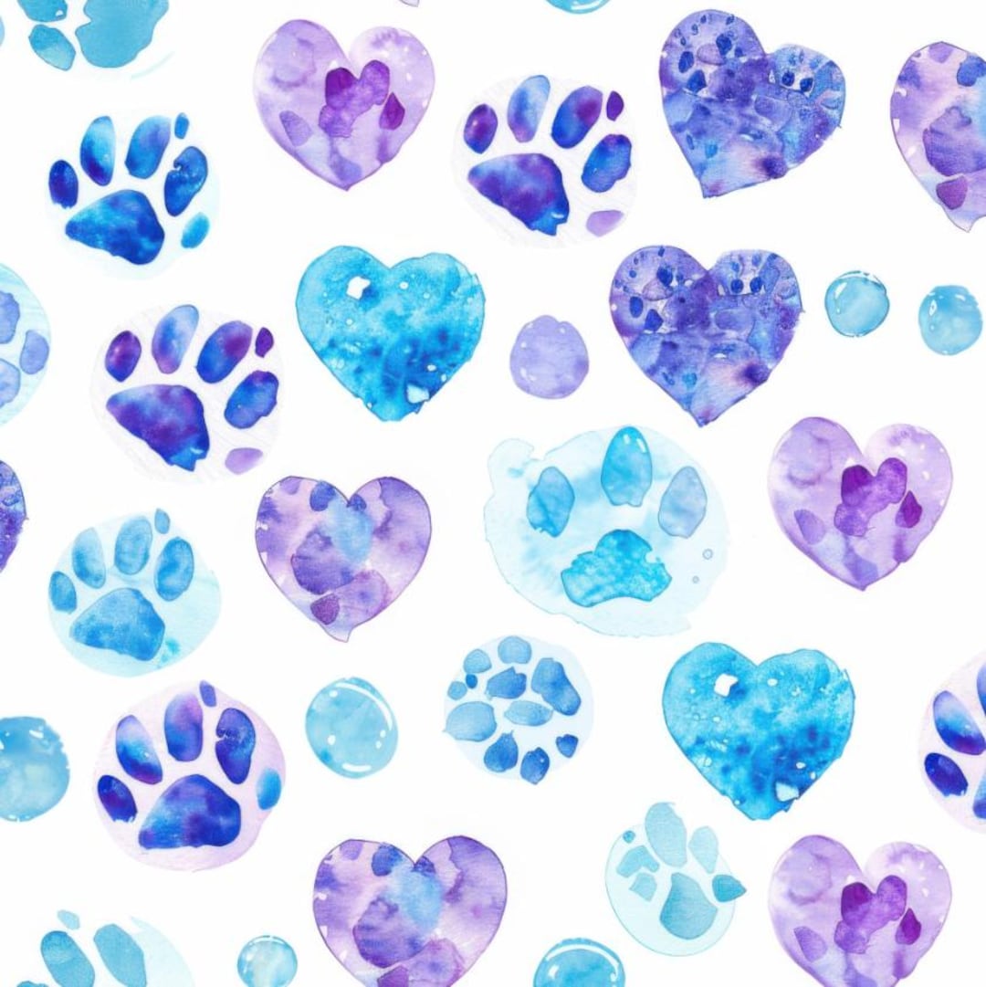 Blue Love Dog Paw Print Fabric Dog Paw Print Fabric Cute Paw Print ...