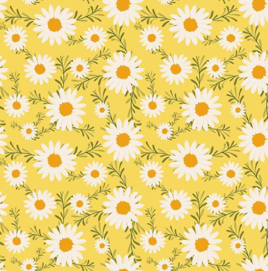 Yellow Daisy Wildflower Fabric Floral Pattern Cotton Fabric by the Half ...