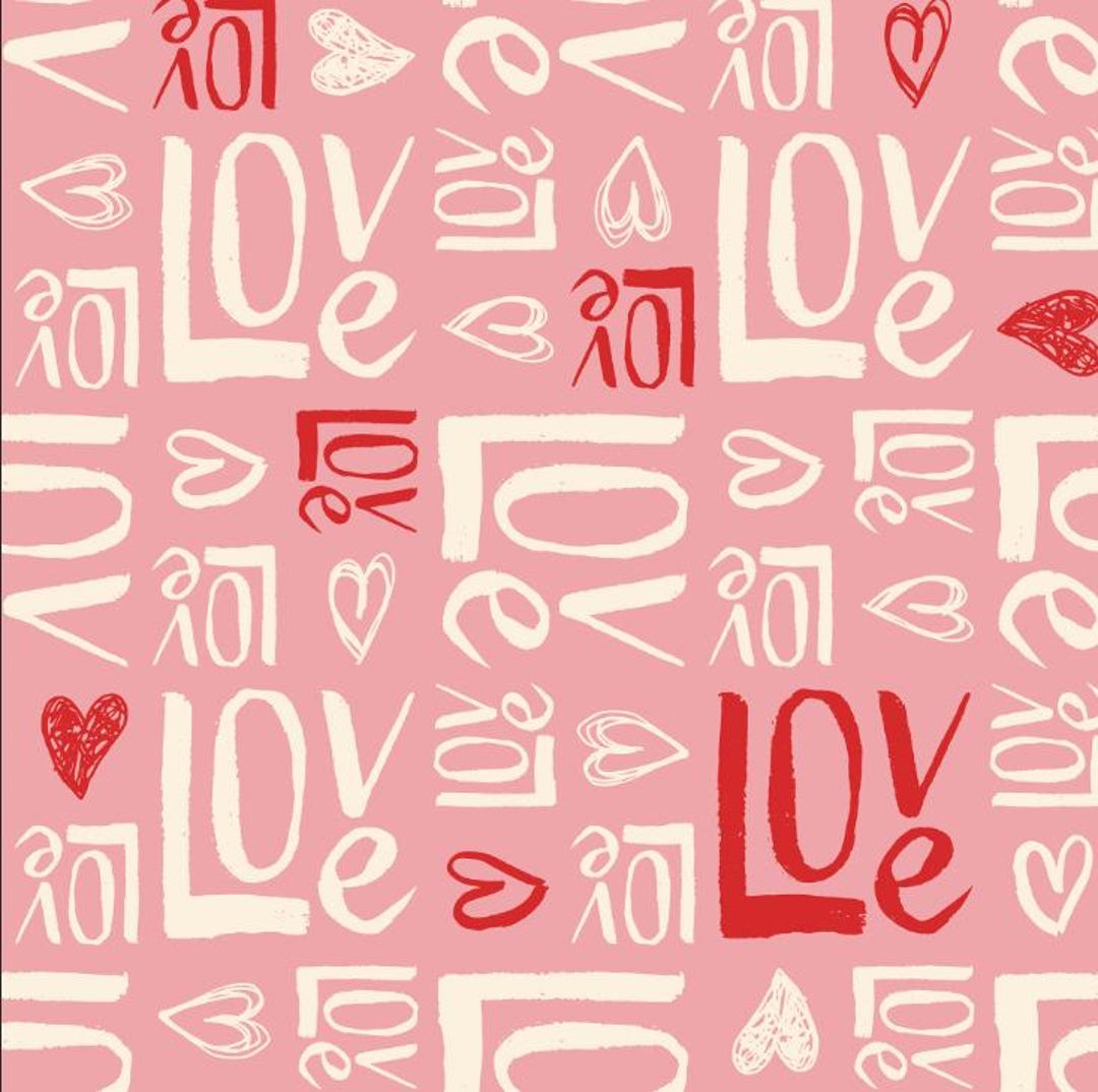 LOVE Letter Pink Valentine's Day Fabric Quilt Fabric Cotton Fabric by ...