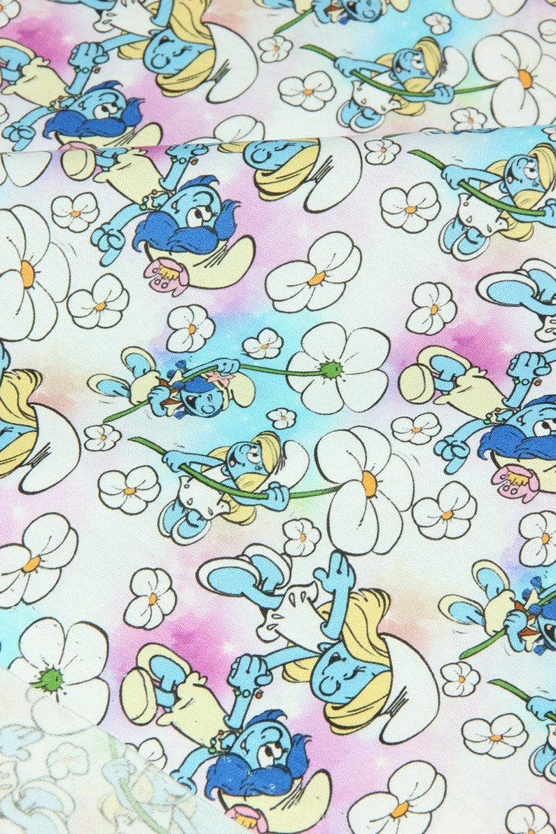 The Smurfs Fabric Smurfette Smurfblossom Fabric Cotton Cartoon - Etsy
