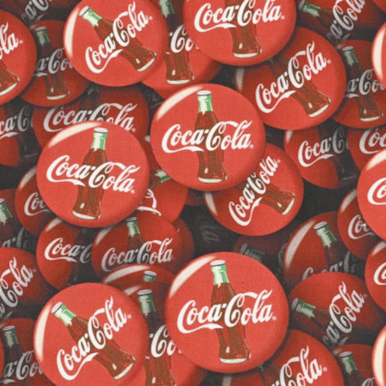 Coca-cola Fabric Red Cola Logo Glass Bottles Fabric Cotton - Etsy