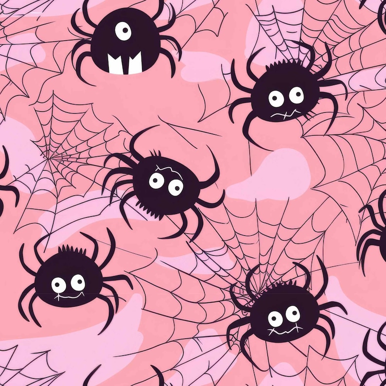 Pink Spider With Spider Web Cartoon Fabric Pure Cotton Fabric by the ...