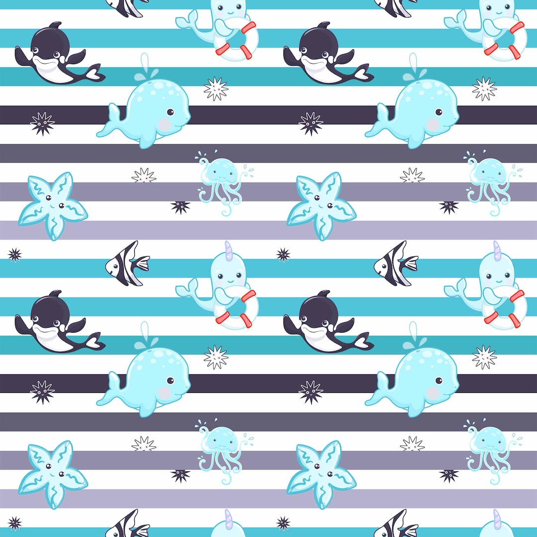 Ocean Fish Theme With Striped Cartoon Fabric Ocean Pattern Fabric by ...