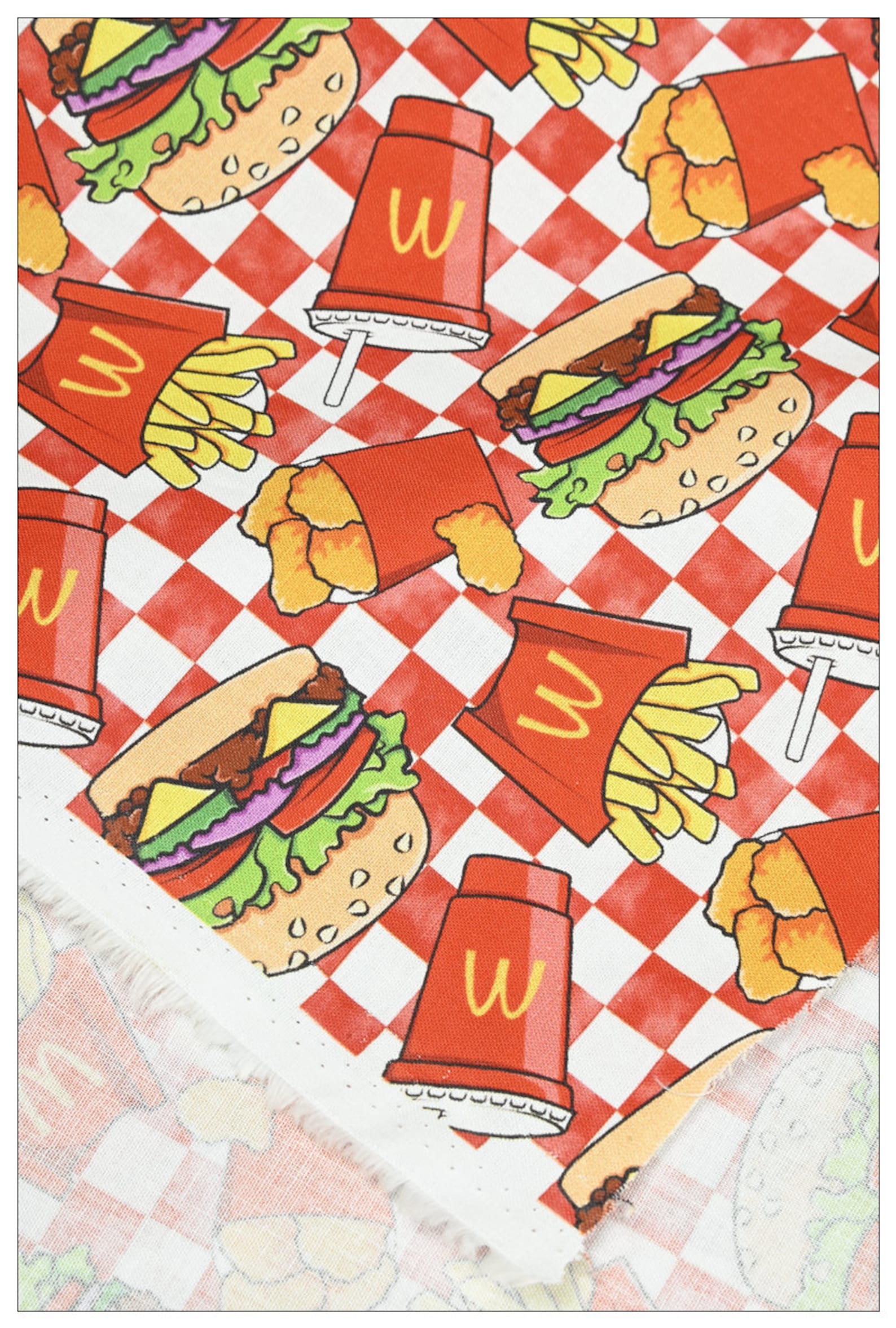 Fast Food Fabric Burger French Fries Fabric Cotton Cartoon Fabric ...