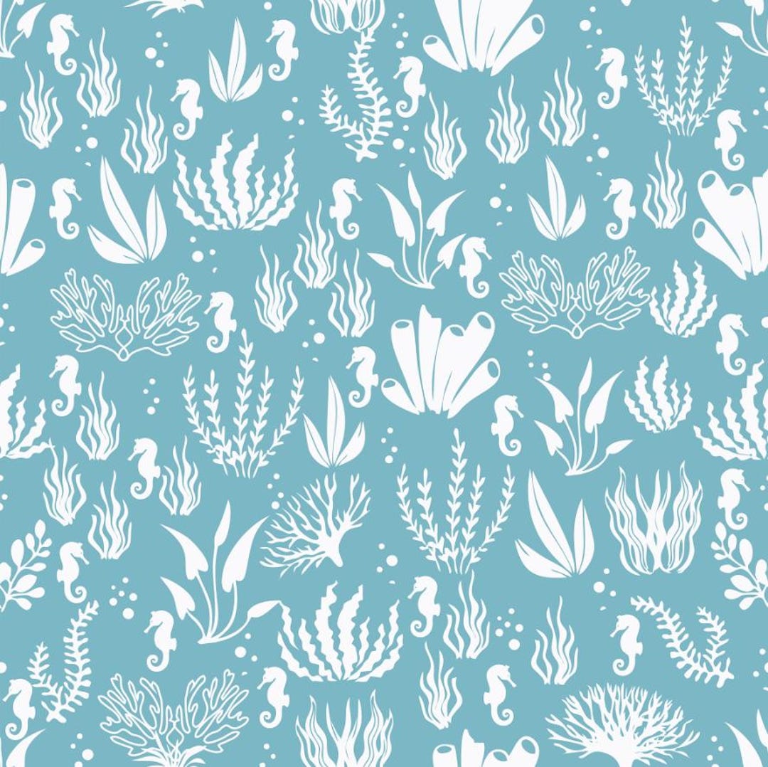 Sea Plant Life Aquatic Grass Coral Pattern Fabric Pure Cotton Fabric by ...