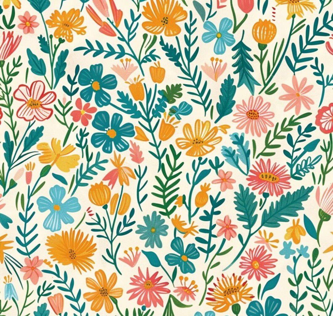Vintage Summer Color Floral Pattern Fabric Pure Cotton Fabric by the ...