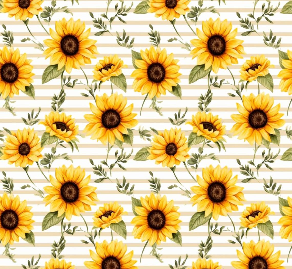 Horizontal Stripes Sunflower Pattern Cotton Fabric by Half Yard - Etsy