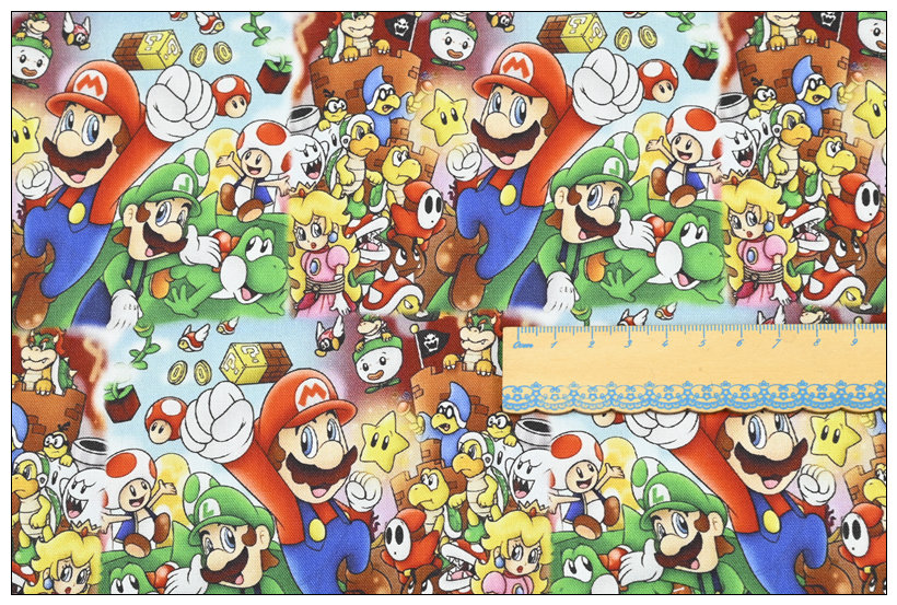 Super Mario Fabric Mario and Friends Fabric Luigi Bowser Princess Peach ...