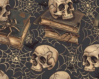 Skull Fabric by the Yard, Halloween Theme Skull Decorative Upholstery ...