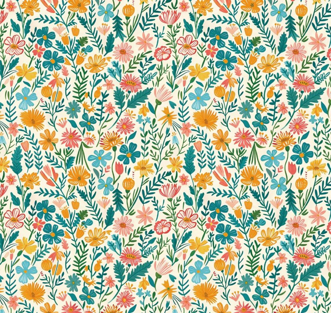Vintage Summer Color Floral Pattern Fabric Pure Cotton Fabric by the ...