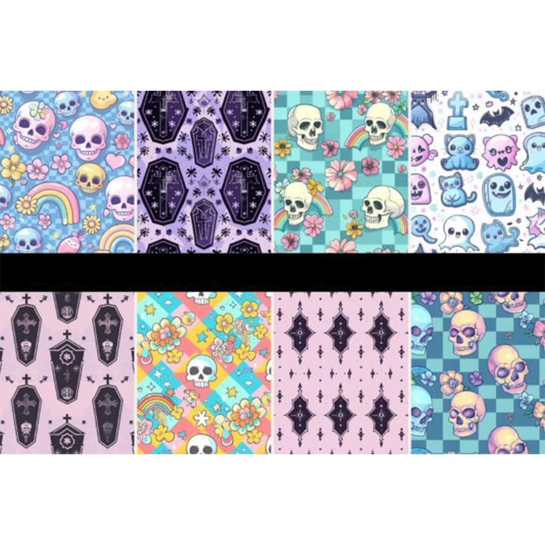 Pastel Goth Patterns Cotton Fabric,skull Fabric,bat Fabric Sold by Half ...