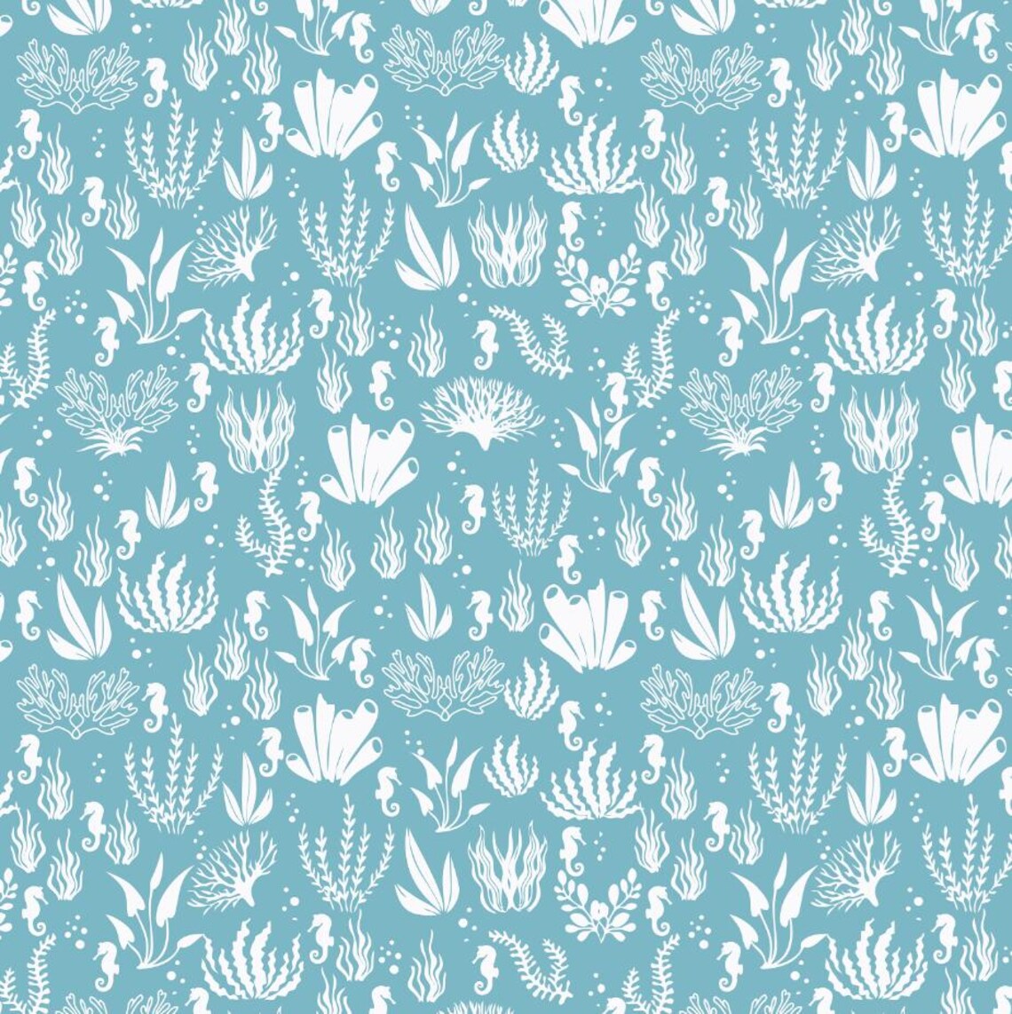 Sea Plant Life Aquatic Grass Coral Pattern Fabric Pure Cotton Fabric by ...