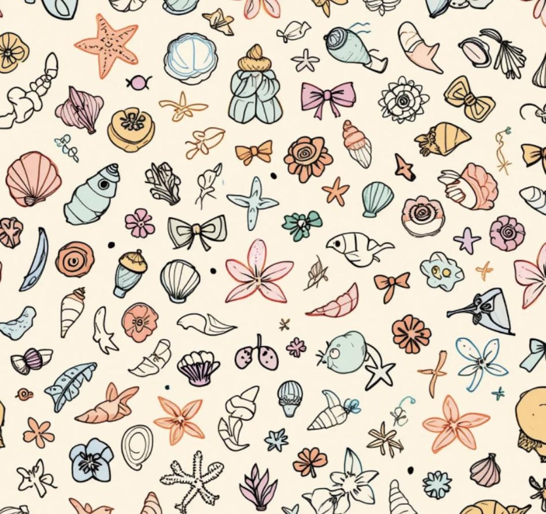 Vintage Beach Shell Cotton Pattern Seashell Pure Cotton Fabric Sold by ...