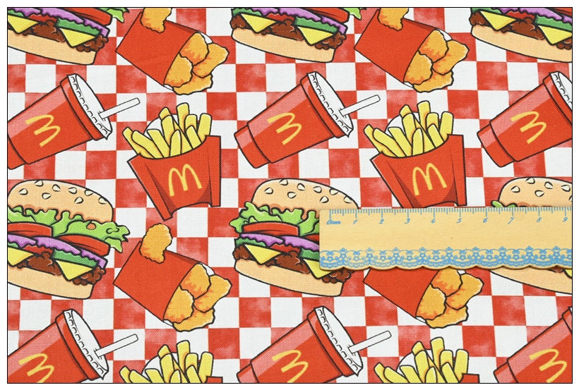 Fast Food Fabric Burger French Fries Fabric Cotton Cartoon Fabric ...