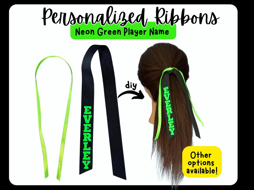 Personalized Black Neon Green Ribbon: Length Sash Style Ponytail (with ...